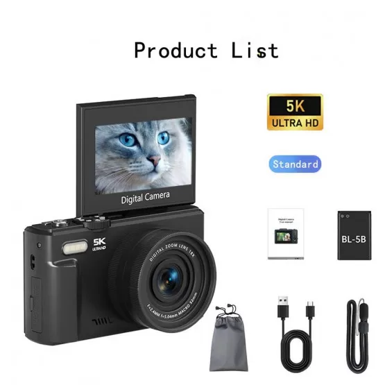 INF 5K Vlog Micro Single Camera met Flip Screen - 75MP, 18x Zoom